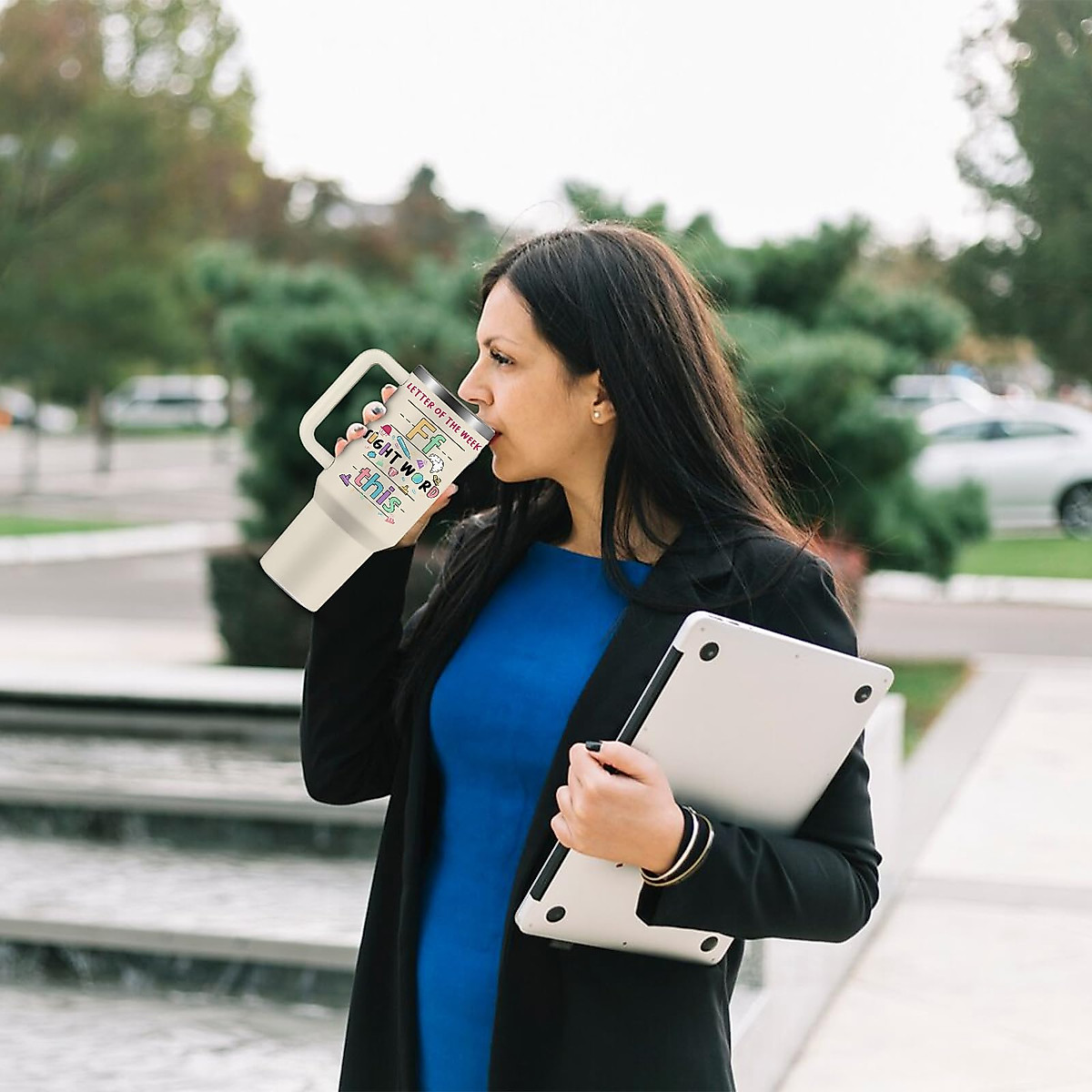 Teacher Gifts for Women, 40oz Teacher Tumbler with Handle, Teacher Appreciation Gifts, Best Teachers Gifts for Birthday Christmas Graduation Back to School Letter of the Week FF Sight World This cup