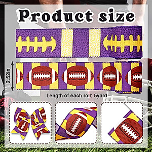Threetols 2 Rolls 10 Yards Football Wired Edge Ribbons, 2.5inch Purple Yellow Stripe Burlap Ribbons, Fall Brown Sport Ribbon for Super Football Bowl DIY Craft Fall Wreath Bow Decor