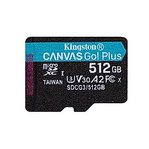 Kingston 512GB Canvas Go Plus microSDXC Card | Up to 170MB/s | UHS-I, C10, U3, V30, A2/A1 | with Adapter | SDCG3/512GB