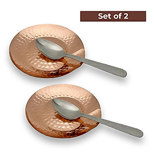 RYARDS Copper Spoon Rest for Stove Top - Pack of 2 Hammered Copper Utensil Holder & Kitchen Accessories - Farmhouse Rustic Utensil Holder for Countertop - Act as Coffee Bean Tray, Jewelry Dish