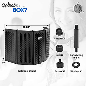 PyleUsa Microphone Isolation Shield, 5 Panel Acoustic Vocal Sound Dampening Noise Absorb Record Studio,1.6" Foam,Adjust Mic Depth,Removable Shock Mount, ⅝" Threaded,Podcast,Sing and Broadcast-1 set