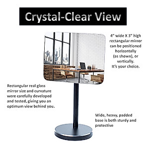 WatchYrBack Desk and Cubicle Mirror to See Behind You, Black Stand with Detachable Wide Angle Real Glass Mirror, Small & Discrete, Beautiful Design, Perfect Curvature for an exceptionally Clear View