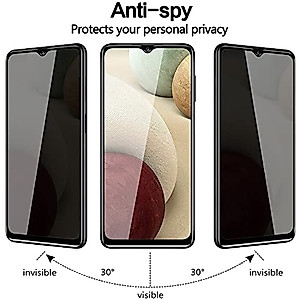 [2 Pack] for Samsung Galaxy A12 / A13 / A32 5G / A42 / A03S / A03 / A02S / A02 Screen Protector, Anti Spy Privacy Screen Protector Tempered Glass Film, 9H Anti Scratch No Bubble Easy Install - Black