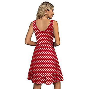 LILBETTER Women's Beach Dresses for Women Casual Summer Sexy Knee Length Mini Dresses(F Red Polka Dot, XX-Large)