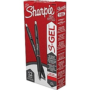SHARPIE S-Gel 2096166 S-Gel Retractable Gel Pen, Fine 0.5 Mm, Red Ink, Black Barrel, Dozen