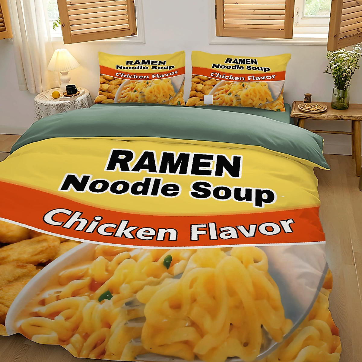 Ramen Noodle Soup Ramen Chicken Flavor Duvet Cover 3 Piece Set (1 Duvet Cover+2 Pillow Shams),Ultra Soft And Breathable Bedding Comforter Cover Set for All Seasons,Queen Size (90"x90",230x230cm)