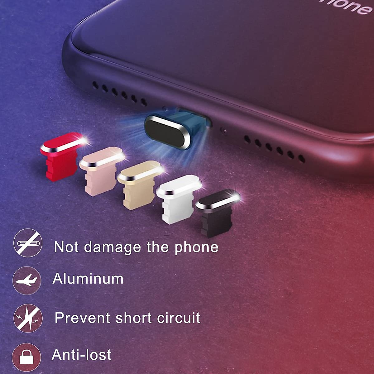 4 Pack Metal Anti Dust Plugs Compatible with iPhone 13 12 11 Pro XR XS iPad Protects Lightning Charging Dust Cover with 4 Pcs Anti-Lost Storage for iPhone X, XS, XR, 8, 7, 6 Plus,Pink