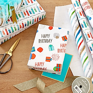 Hallmark Colorful Wrapping Paper Bundle with Cutlines on Reverse (6 Rolls: 115 Square Feet Total) Red, Blue, Yellow, Green, Rainbow Stripes, Polka Dots for Birthdays, Graduations, Father's Day