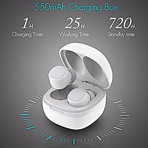 August True Wireless Earbuds EP800 - Bluetooth 5.0 Headphones with Wireless Charging Case IPX6 Waterproof / 25H Playback/Built-in Microphone/DSP Noise Reduction/Stereo Sound Earphones White