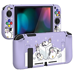 PlayVital ICY Cube Penguin ​Protective Case for Nintendo Switch, Soft TPU Slim Case Cover for Nintendo Switch Joycon Console with Colorful ABXY Direction Button Cap