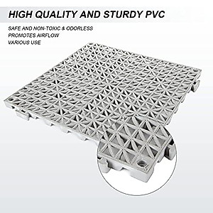 12 Pack 12" x 12" Interlocking Rubber Bathroom Flooring Tiles Non-Slip Splicing Waterproof Mat Modular Interlocking Cushion Mat for Drain, Deck, Pool, Patio, Balcony, Shower, Kitchen, Yard (Gray)