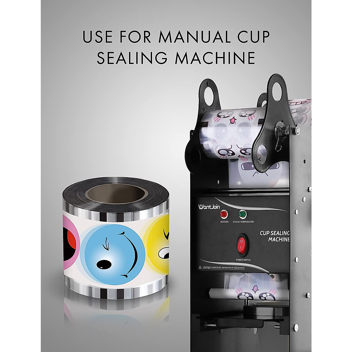 WantJoin Cup Sealing Film Tea Cup Sealing Film Boba Cup Sealer Film 90-105 mm 3000 Cups for PP Plastic and Paper Cups