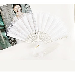 sehtorry White Lace Hand Folding Fan Bridal Dancing Props Floral Handheld Fan for Women Wedding Décor or Party Dess-up Favors