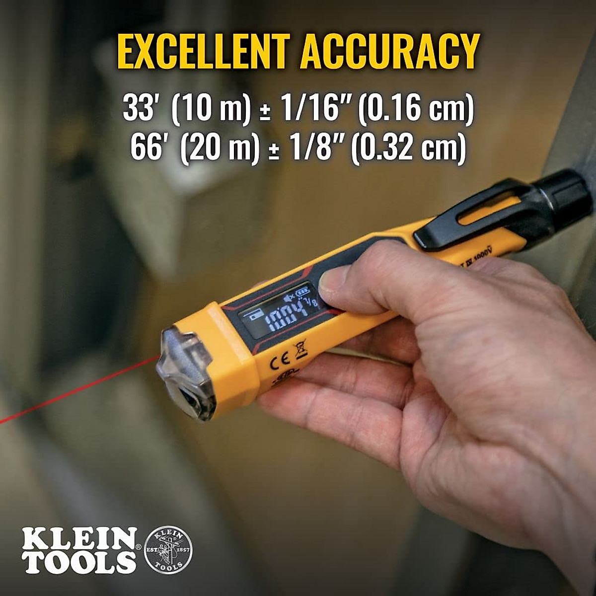 Klein Tools NCVT-6 Non-Contact Volt Tester, 12 - 1000V AC Pen with Integrated Laser Distance Measure, LED and Audible Alarms, Pocket Clip