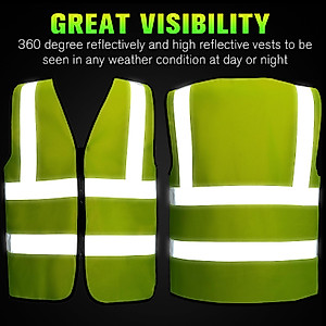 Zhanmai 10 Pcs Reflective Safety Vest Yellow High Visibility Vest Construction Work Vest for Men Women(M)