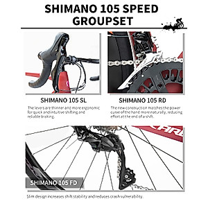 SAVADECK Carbon Road Bike, T800 Carbon Fiber Frame 700C Racing Bicycle with 105 R7000 22 Speed Groupset and Mechanical Disc Brake, Ultra-Light Carbon Bike (Black, 54CM)