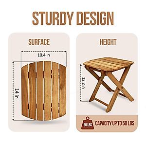 Pack of 2 Small Folding Tables, Outdoor Wood Coffee Table, Portable Side Table, Patio Folding Table, Small Wooden Folding Table (Natural, Oval-12in)