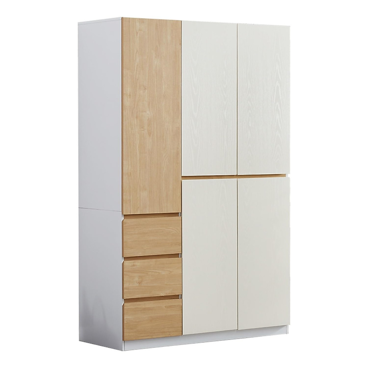 Idealcabin Closet Wardrobe 3 Doors White Wood Armoire Wardrobe Closet Cabinet with Hanging Rod 3 Drawers for Bedroom Armoires Tall Clothes Storage Closets(20.5" D x 47.2" W x 74.8" H)