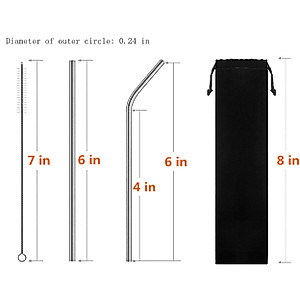 20 Pack Reusable Stainless Straws, 6-inch Short Drinking Straw Stainless Steel, Portable Straw for Cocktails Travel Kid, Metal Cocktails Straw With Cleaning Brush and Carry Bag