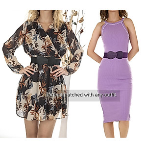 CT COTIM COYIN Women 8-Shaped Elastic Belts Stretchy Leather Waistband Wide Stretch Women Dress Belt with Interlock Buckle for Ladies Dress Coat, Purple