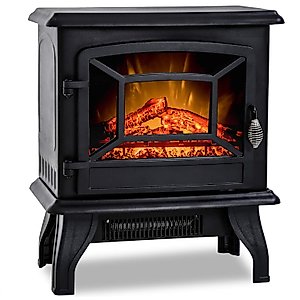 PayLessHere 20" H Electric Fireplace Heater,Electric Fireplace Adjustable Color Curve Glass Wall Mounted and Standing Fireplace Adjustable w/Remote