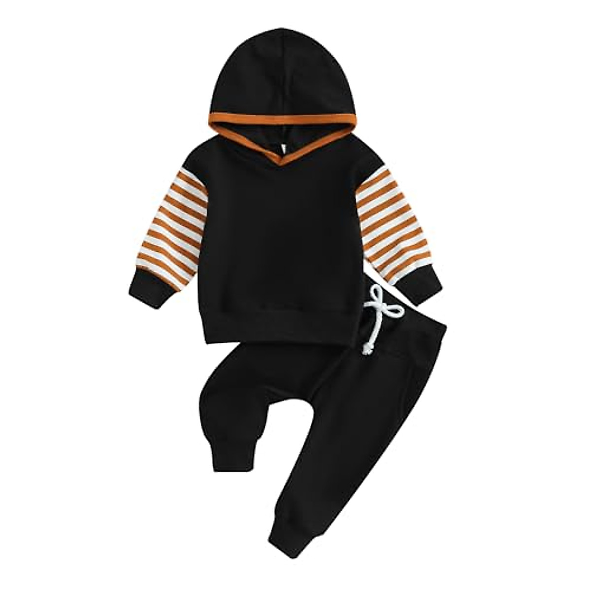 Hoanselay Toddler Baby Boy Color Block Sweatsuit Clothes Long Sleeve Hoodie Sweatshirt Top and Pants Fall Winter Outfit Set (Black striped, 18-24 Months)