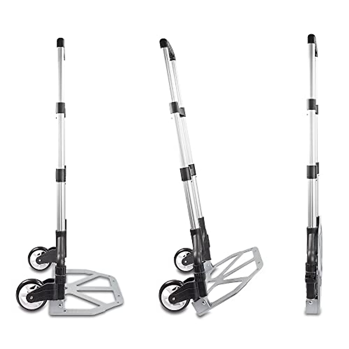 Ultimaxx Professional Heavy-Duty 150 Pound (lb) Capacity Aluminum Folding Hand Truck/Luggage Cart (Black/Silver) with Adjustable Handle, Folding Away Wheels, and Bungee Cord
