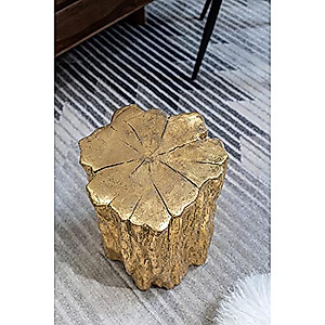 A&B Home Nature Wood Texture Inspired, End Table Side Table Living Room Furniture Luxury, Golden Tree Trunk Garden Stool or Gold Coffee Table Accent Tables for Small Spaces - 13.5x13x20