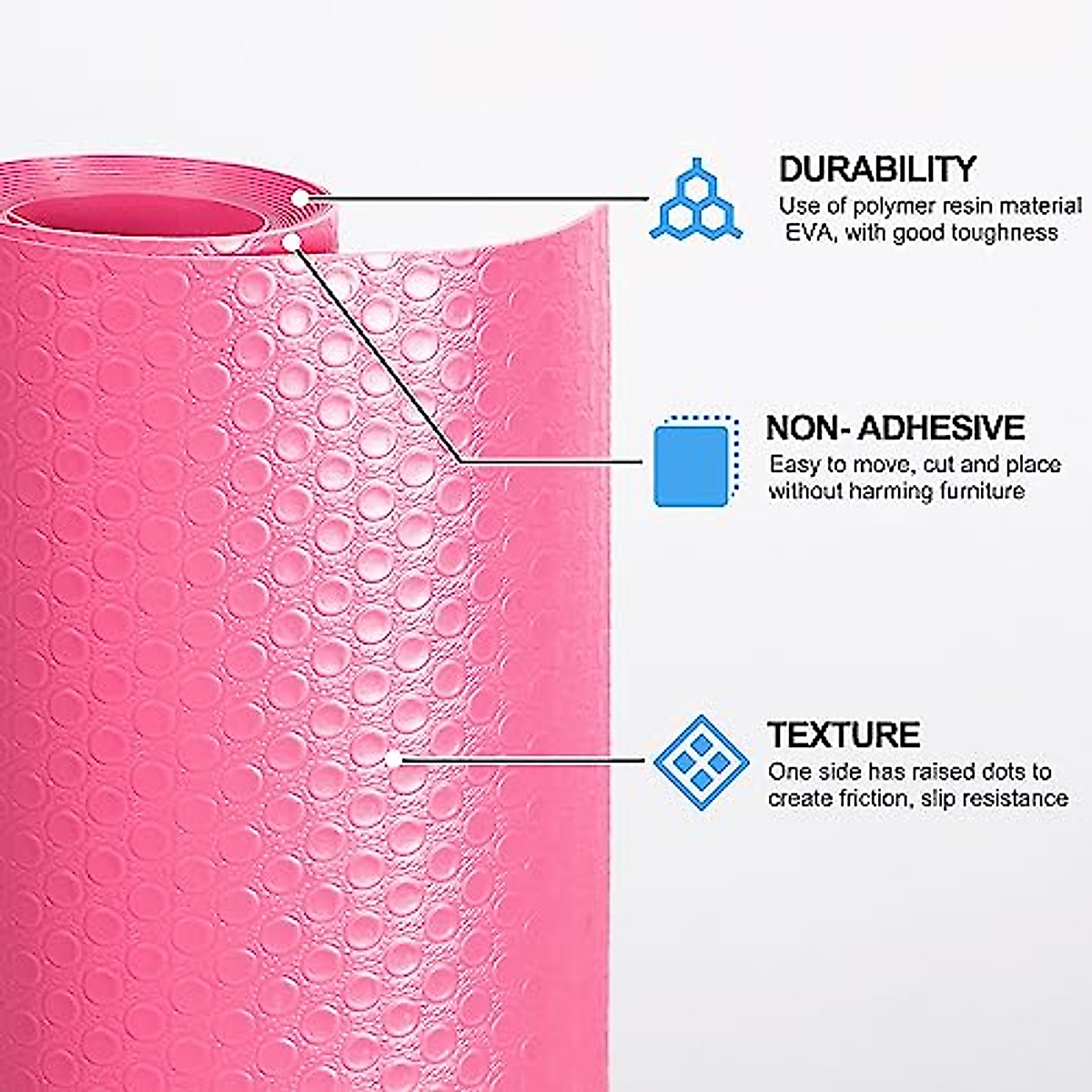 Bloss Shelf Liners, Non Adhesive EVA Drawer Mat Liners Roll for Bathroom, Kitchen, Desks, Deco Shelves 17.7×59 inch-Pink