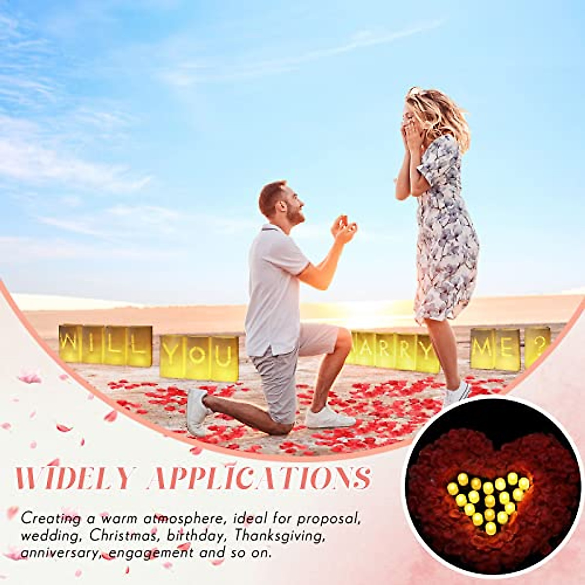 2230 Pcs Wedding Proposal Decorations Will You Marry Me Lighted Letters Sign Red Artificial Rose Petal Luminary Paper Bags Flameless LED Candle Tealight for Romantic Night Valentine's Day