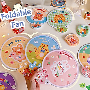 Heseyomo 6pcs Folding Hand Fans for Women, Foldable Mini Cloth Portable Fan Gift with Handle