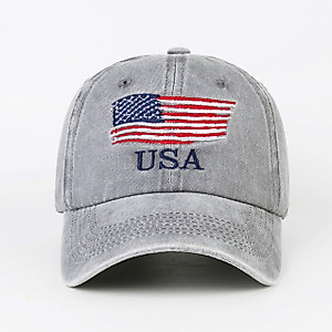 LANGZHEN American Flag Hats for Men and Women USA Flag Baseball Cap Adjustable Outdoors Trucker Snapback Hat (USA-Washed-Black+USA-Gray,One Size)