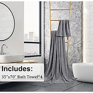Gray Bath Towels Set 35x70 Inches - Luxury 600 GSM Oversized Bath Sheet Towel,Extra Large Microfiber - Quick Dry,Highly Absorbent,Super Soft Shower Towels Spa Hotel Bathroom Towel Set (4-Pack)