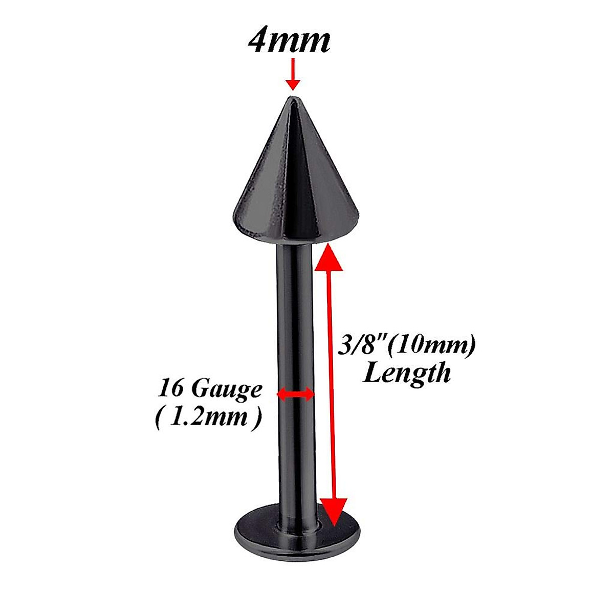 bodyjewellery 8pcs 16g Labret Lip Stud Cartilage Ring Tragus Snakebite Monroe Triple Forward Helix Conch Medusa Lobe Spike - 10mm