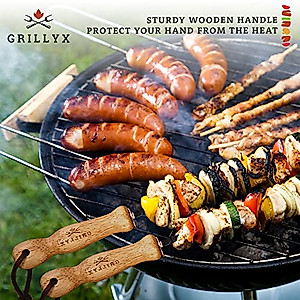 Grillyx Skewers - Premium BBQ Skewers - Skewers for Kabobs - Pack of 10 - Stainless Steel - Ideal for Grilling - shishkabob Skewers - Metal skewers