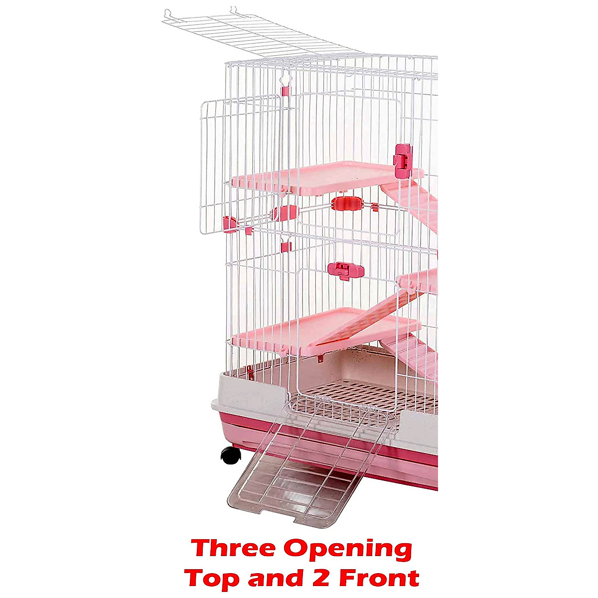 Pink Extra Large Deluxe Indoor Outdoor Multi-Level Guinea Pig Chinchilla Ferret Squirrel Hedgehog Kitten Rabbit Bunny Hutch House Critter Habitat Removable Washable Tray with Lockable Casters