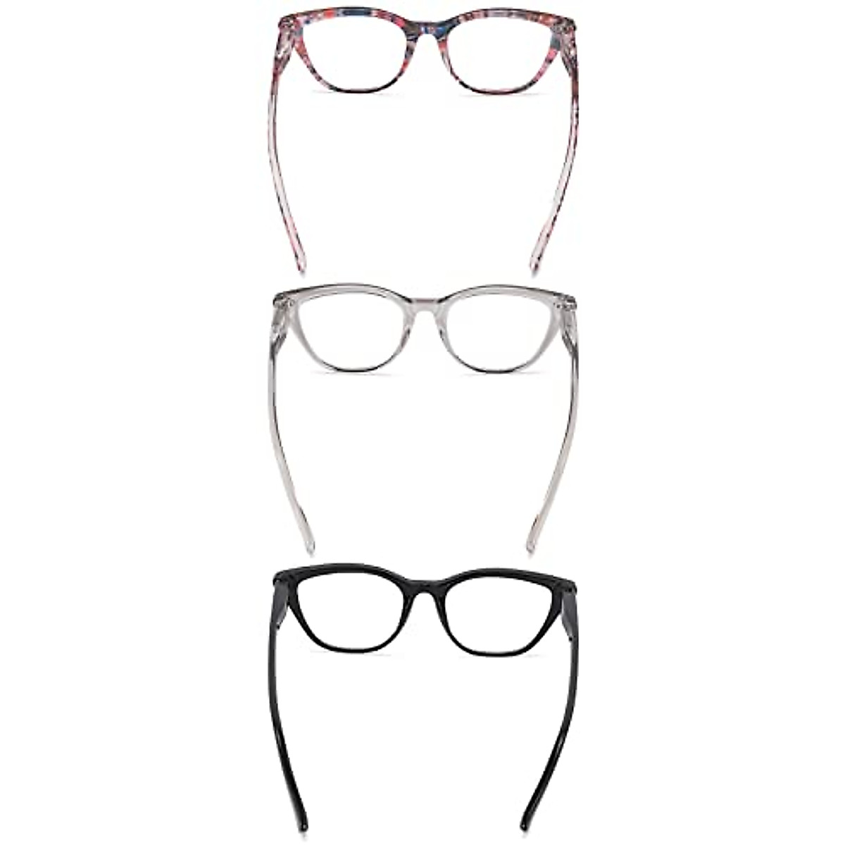 Rae Dunn "BELLA Premium Reading Glasses - 3 Pack w/SEE Signature Font (Pearl Multi/Crystal Cool Grey/Glossy Jet Black, 2.0)