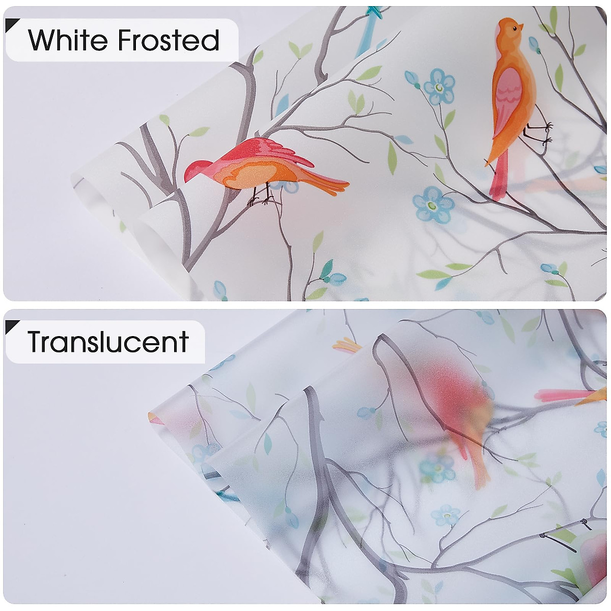 Coavas Window Privacy Film Stained Glass Window Decals Heat Blocking Frosted Birds Window Clings Decorative Bathroom Window Stickers Door Window Coverings for Home 17.8" x 78.7" Translucent