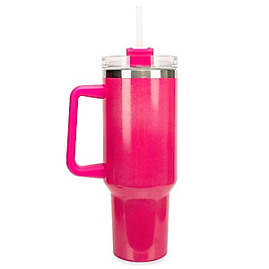 Elanze Designs 40 oz Stainless Steel, Large Water Bottle, Coffee Mug, Spill & Leak Resistant, Thermal Travel Tumbler With Handle, Lid & Straw, Hot Pink