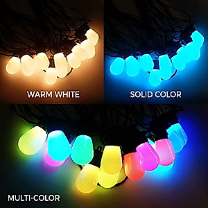 Smart Outdoor String Lights, RGB+IC 2700K Outdoor LED Patio Lights, 49ft with 15 S14 Bulbs, WiFi String Lights, Work with Alexa/Google Assistant, Waterproof, DIY Scene, APP/Remote Control