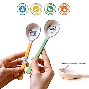 Shopwithgreen 5 PCS Bamboo Adult Utensils Spoons Set, Children Spoons Flatware Cutlery Set, BPA Free | Dishwasher Safe, Child and Kids Feeding for Dinner, Dessert