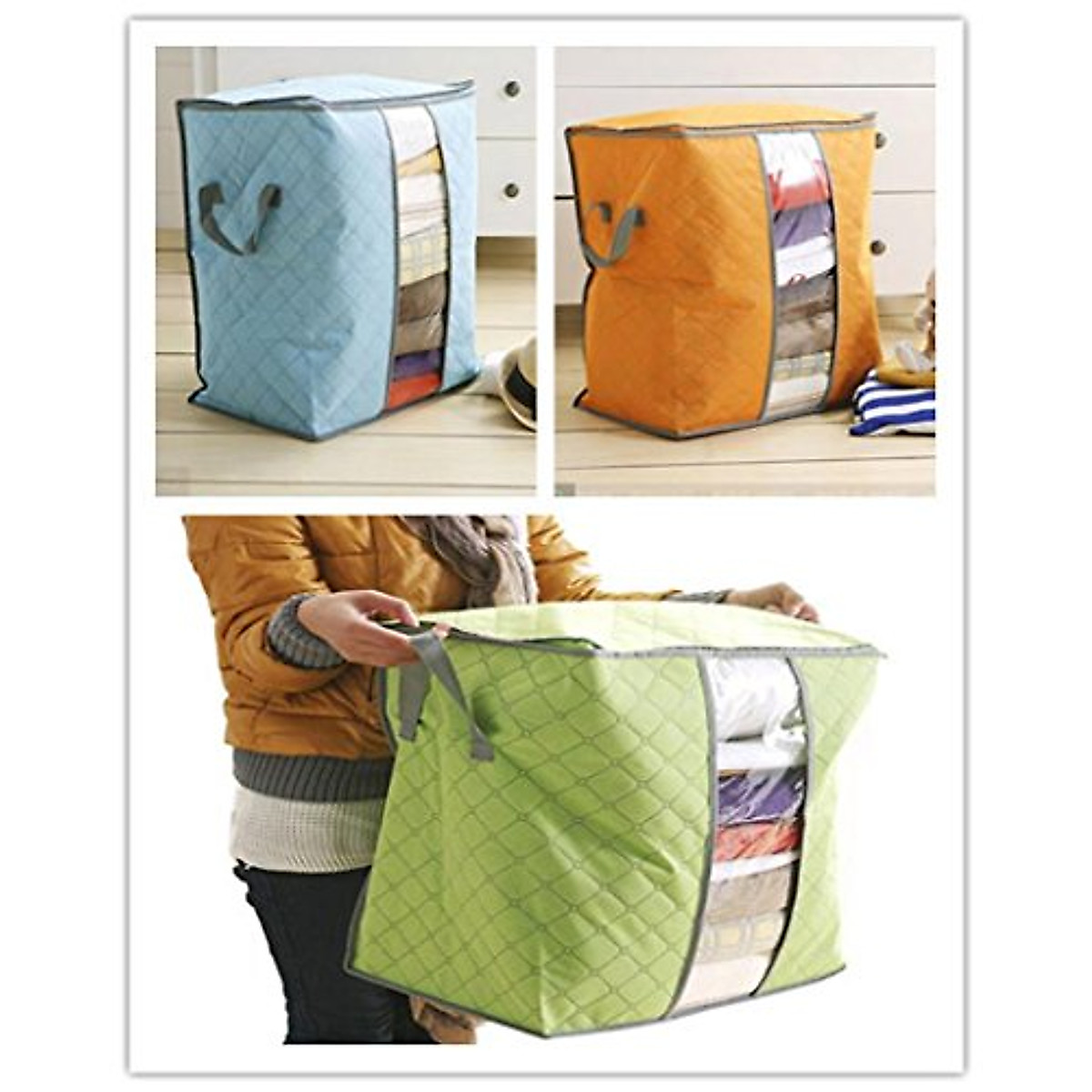 YJYdada Storage Box Portable Organizer Non Woven Underbed Pouch Storage Bag Box (Green)