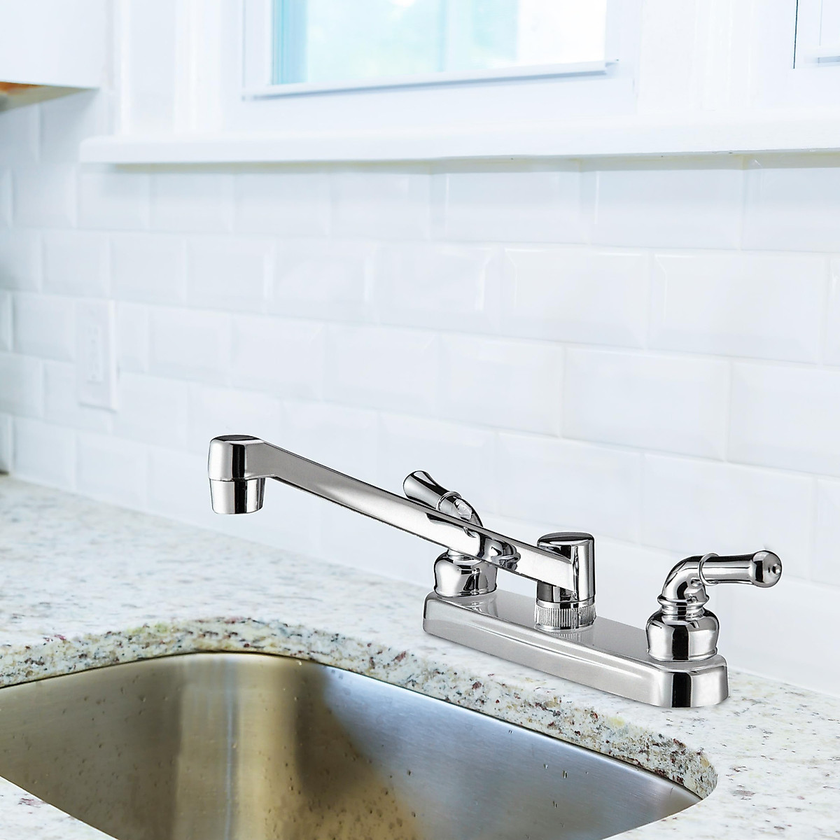 Pacific Bay PB-K14CP Kitchen Sink Faucet with Classic Levers - Metallic Plating Over ABS Plastic (Polished Chrome)