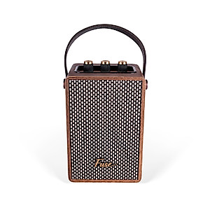 Fuse Andle Vintage Retro Bluetooth Speaker with Vegan Leather Handle | Portable Speaker with Smartphone Connection | USB & AUX Input | Stylish Brown Wood Exterior