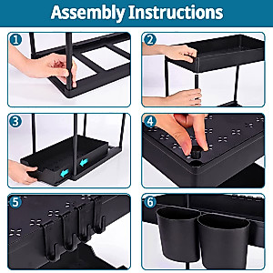 Under Sink Organizers and Storage, Pull Out Undersink Organizers Basket, 2 Tier Bathroom Cabinet Storage with Towel Rack Hooks, Hanging Cup, Multi-purpose Storage Shelf for Kitchen Toilet