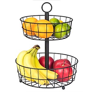 Ilyapa 2 Tier Metal Fruit Basket for Countertop, Tiered Basket Stand, Air Circulation for Even Ripening, Durable Construction, Space Saving