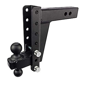 BulletProof Hitches 2.5" Adjustable Heavy Duty (22,000lb Rating) 8" Drop/Rise Trailer Hitch with 2" and 2 5/16" Dual Ball (Black Textured Powder Coat, Solid Steel)