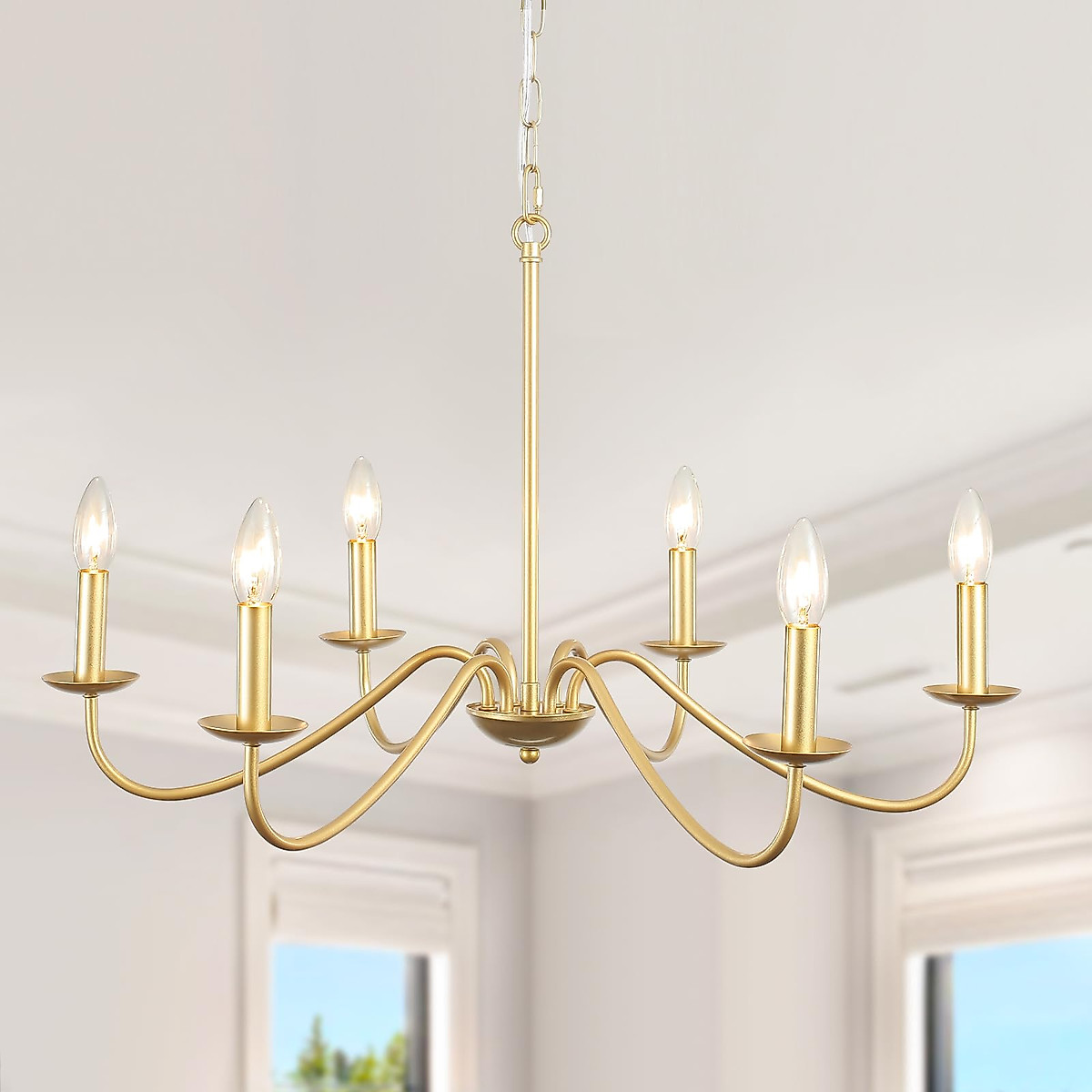 ADSENSTY Gold Chandelier for Dining Room, 6-Light Modern Farmhouse Chandelier Ceiling Light Fixture, Rustic Industrial Candle Chandeliers for Bedrooms, Foyer, Hallway, Kitchen, Living Room