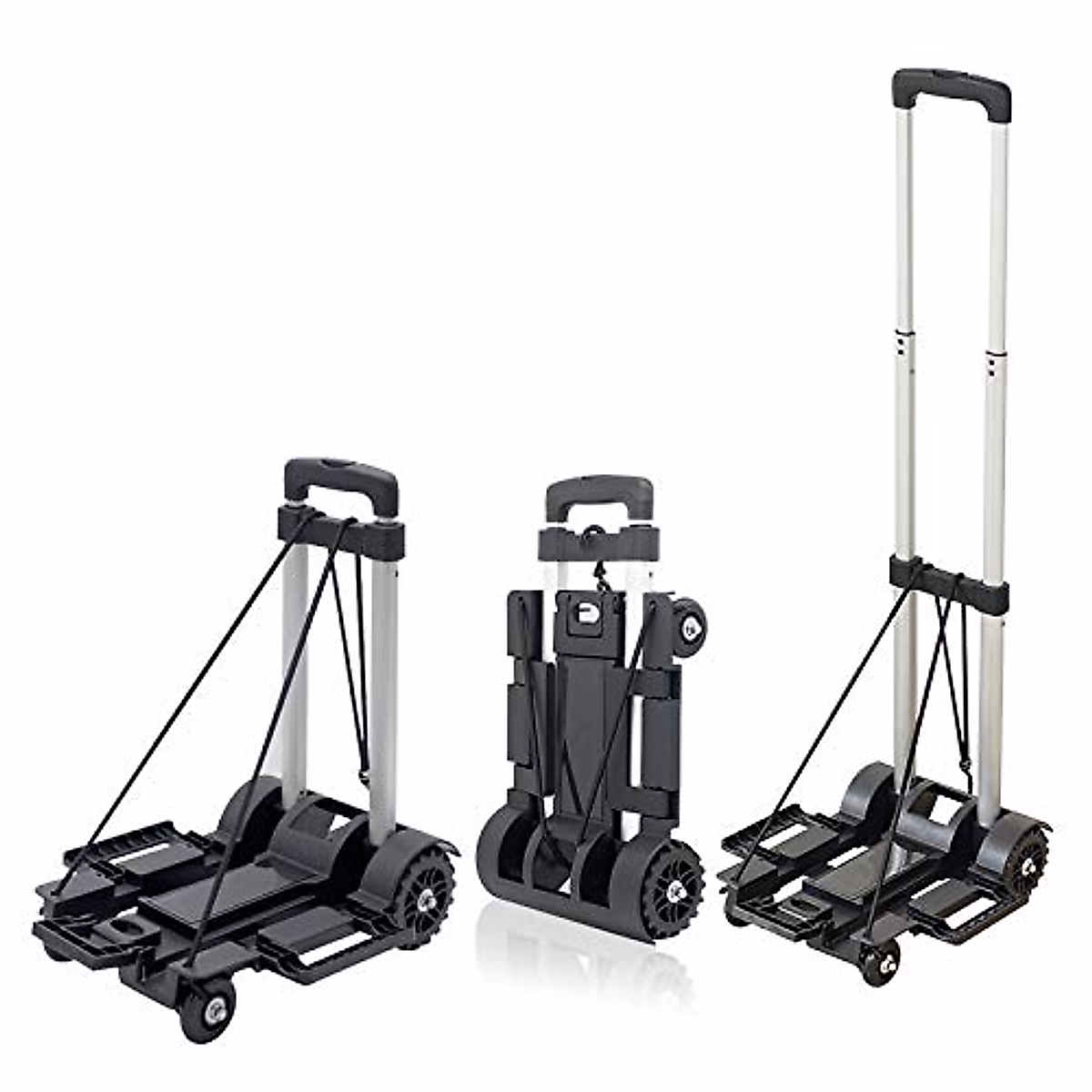 APOXCON Folding Hand Truck, Lightweight Aluminum Luggage Cart with 4 Wheels & Adjustable Handle, 160 lbs Capacity Foldable Dolly Cart for Moving Home Office Shopping Travel Use, Compact and Portable