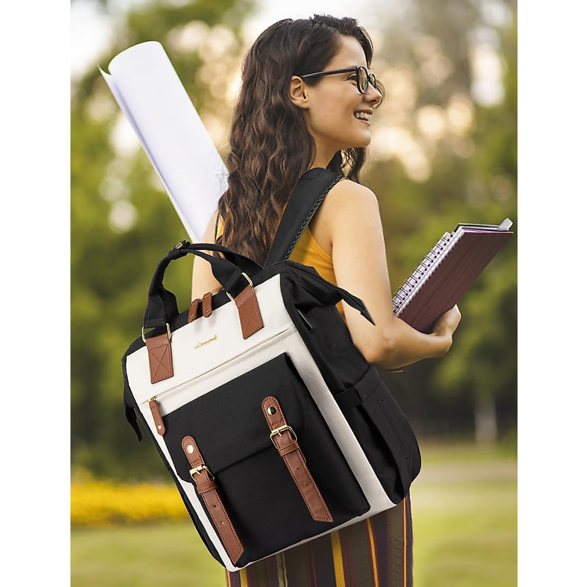 LOVEVOOK Laptop Backpack Purse for Women Work Travel Commuter Backpack College School Business Computer Bag Doctor Nurse Bags Student Bookbag , 15.6 Inch, Black-brown